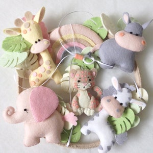Safari Baby Mobile: Handmade Felt Animals, Rainbow Nursery Decor - Etsy