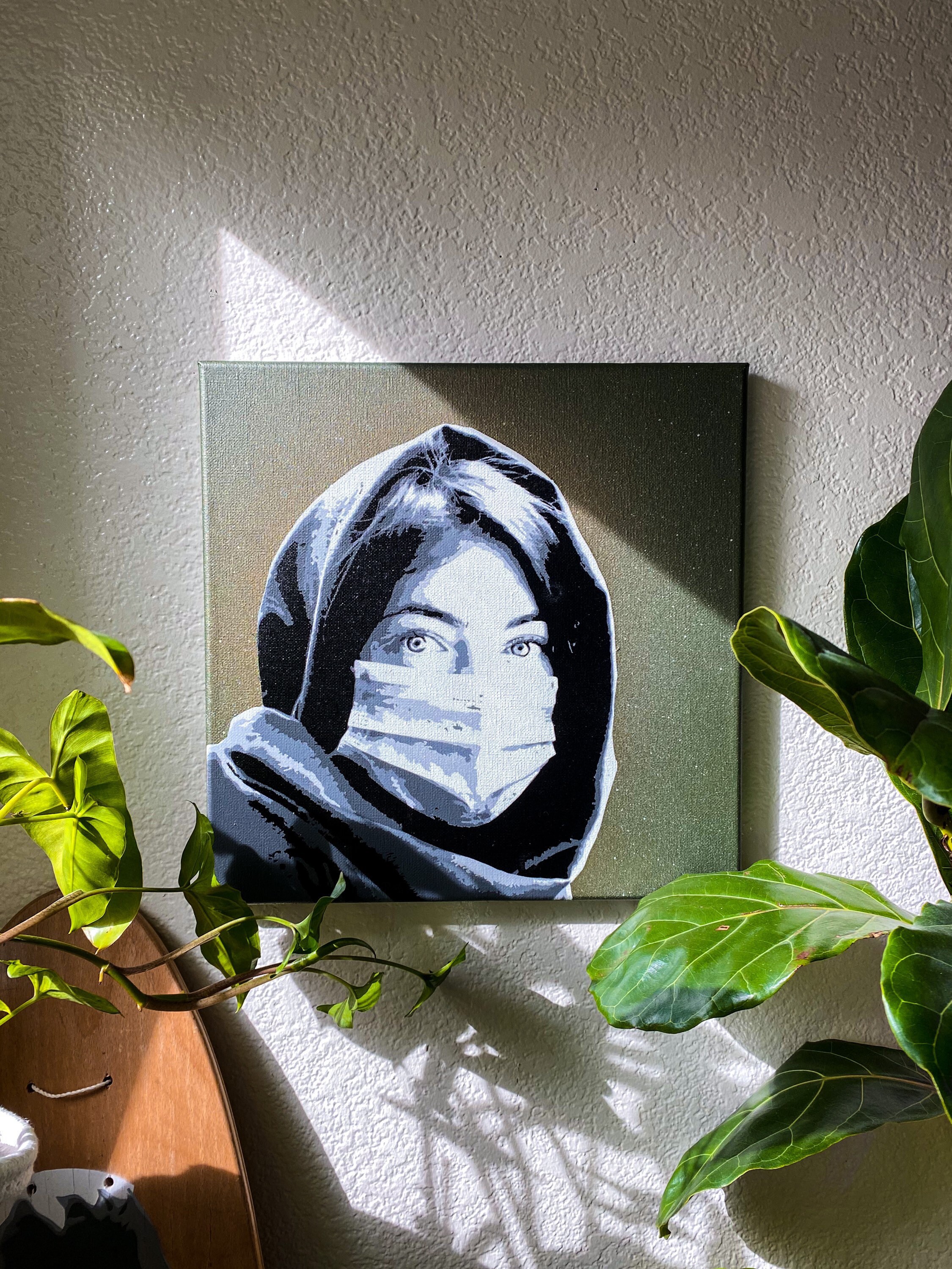 Masked Woman Portrait / Spray Paint Painting / Stencil Art / 2020 - Etsy