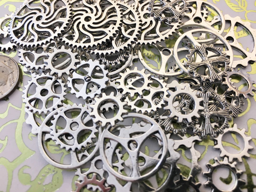 Brass Silver Gold Cogwheel Cogs Spline Spring Gears Clock Cogs Buttons ...