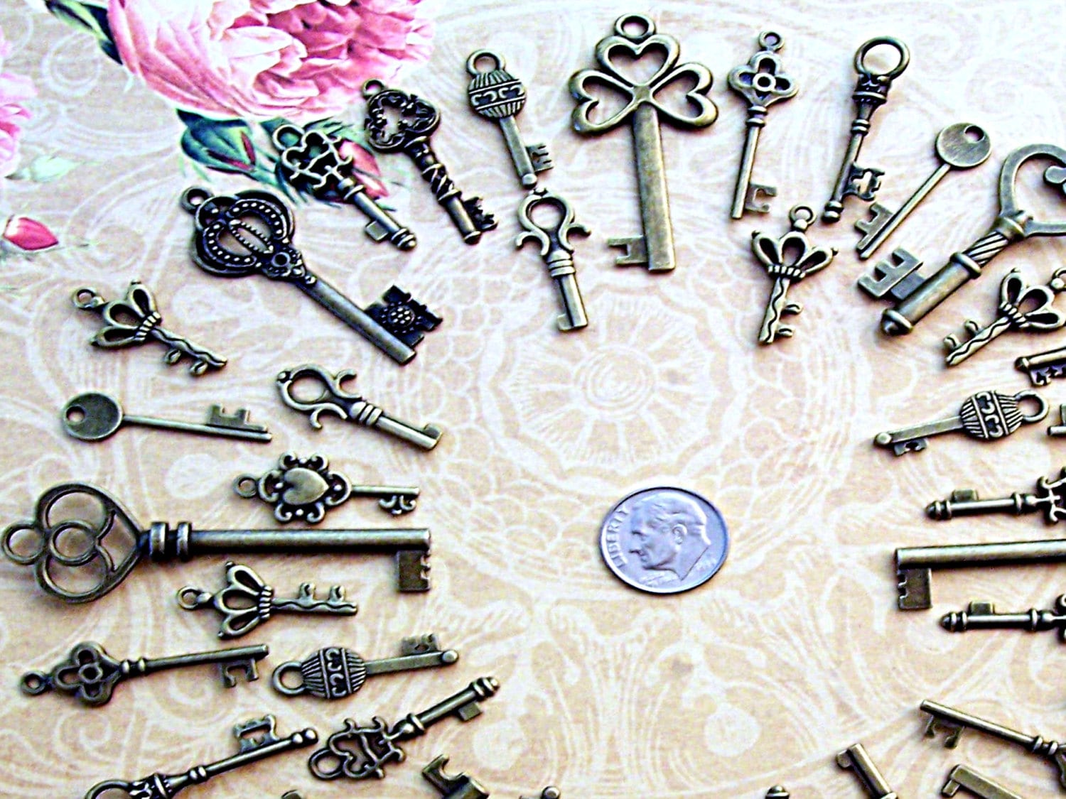 Elemental Silver Brass Replica Keys Steampunk Skeleton Charms | Etsy