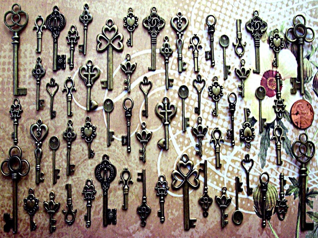 20 Keys Replica Gold Silver Brass Color Skeleton Vintage Antique Keys ...