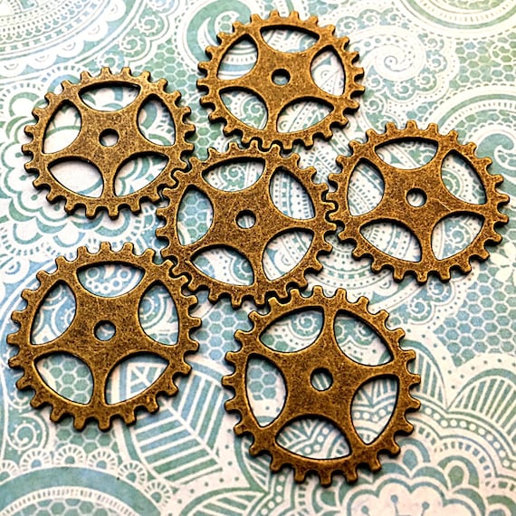 Old Look Copper Color Steampunk Gears Cogs Buttons Spinning - Etsy