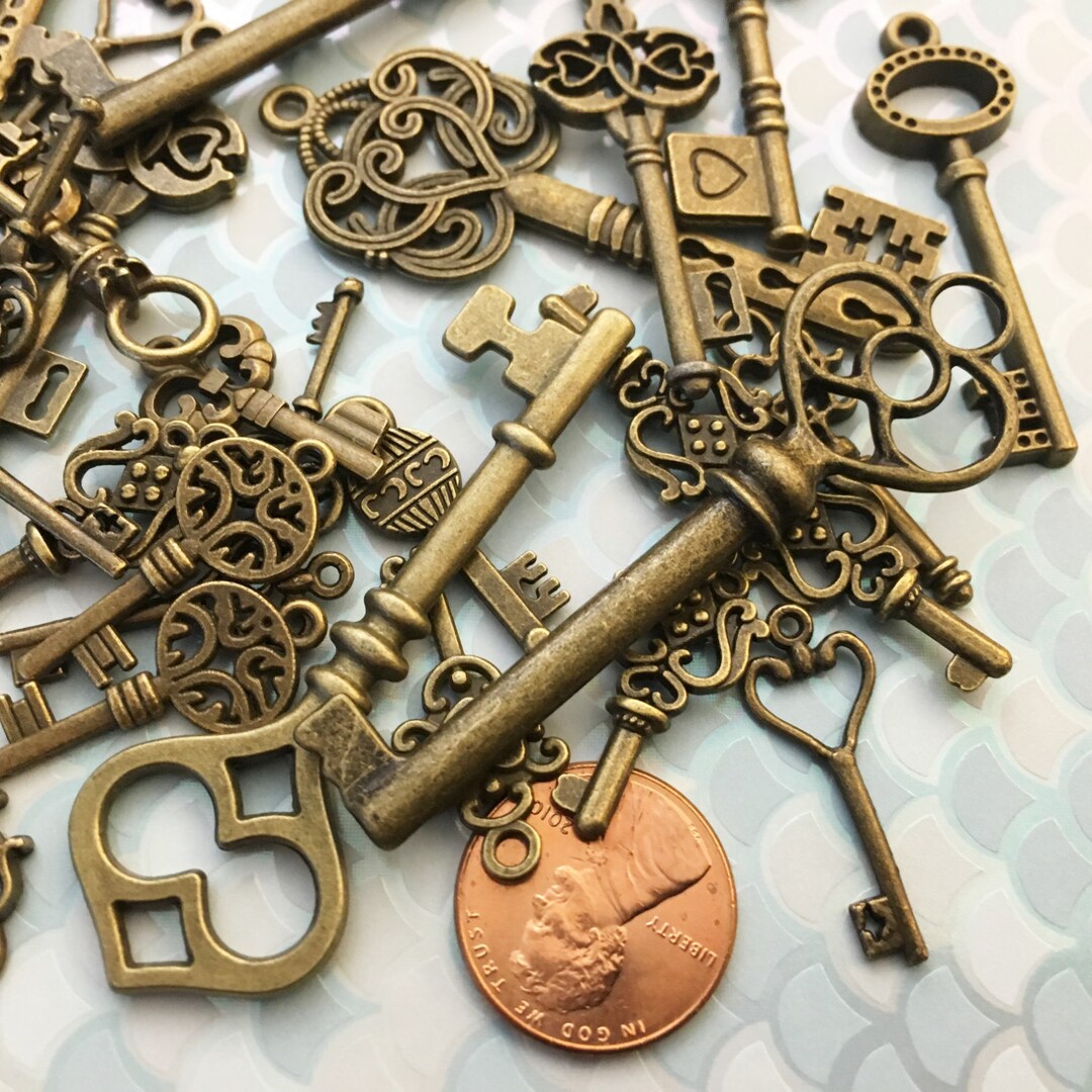 Keys Replica Silver Gold & Brass Peace Steampunk Skeleton Charms ...