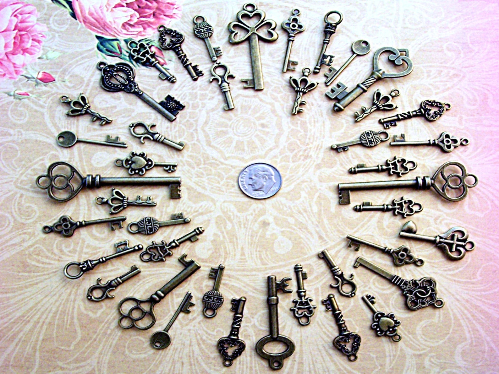 Replica Old Keys Silver & Brass Steampunk Skeleton Charms - Etsy