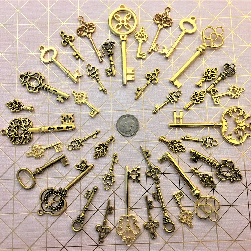 Brass Skeleton Keys Charms - Etsy