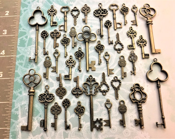Silver & Brass Replica Vintage Keys Skeleton Key Antique Gate Church ...