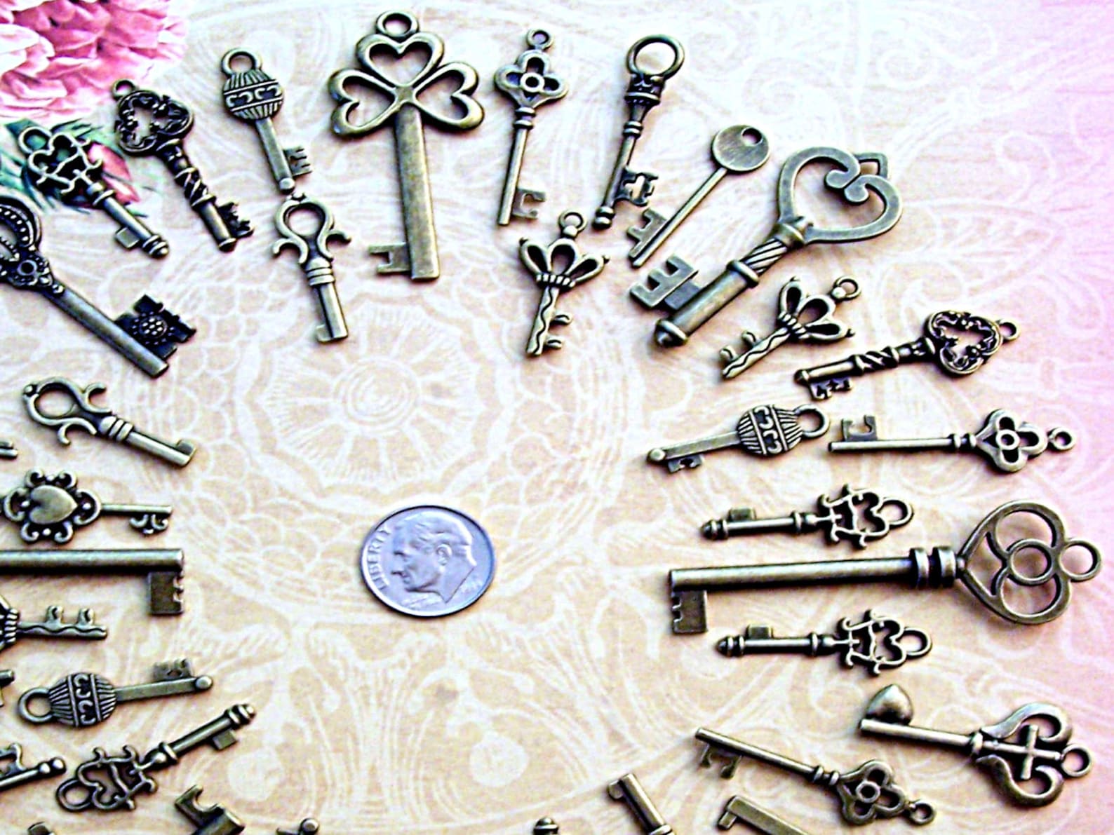 Elemental Silver Brass Replica Keys Steampunk Skeleton Charms | Etsy