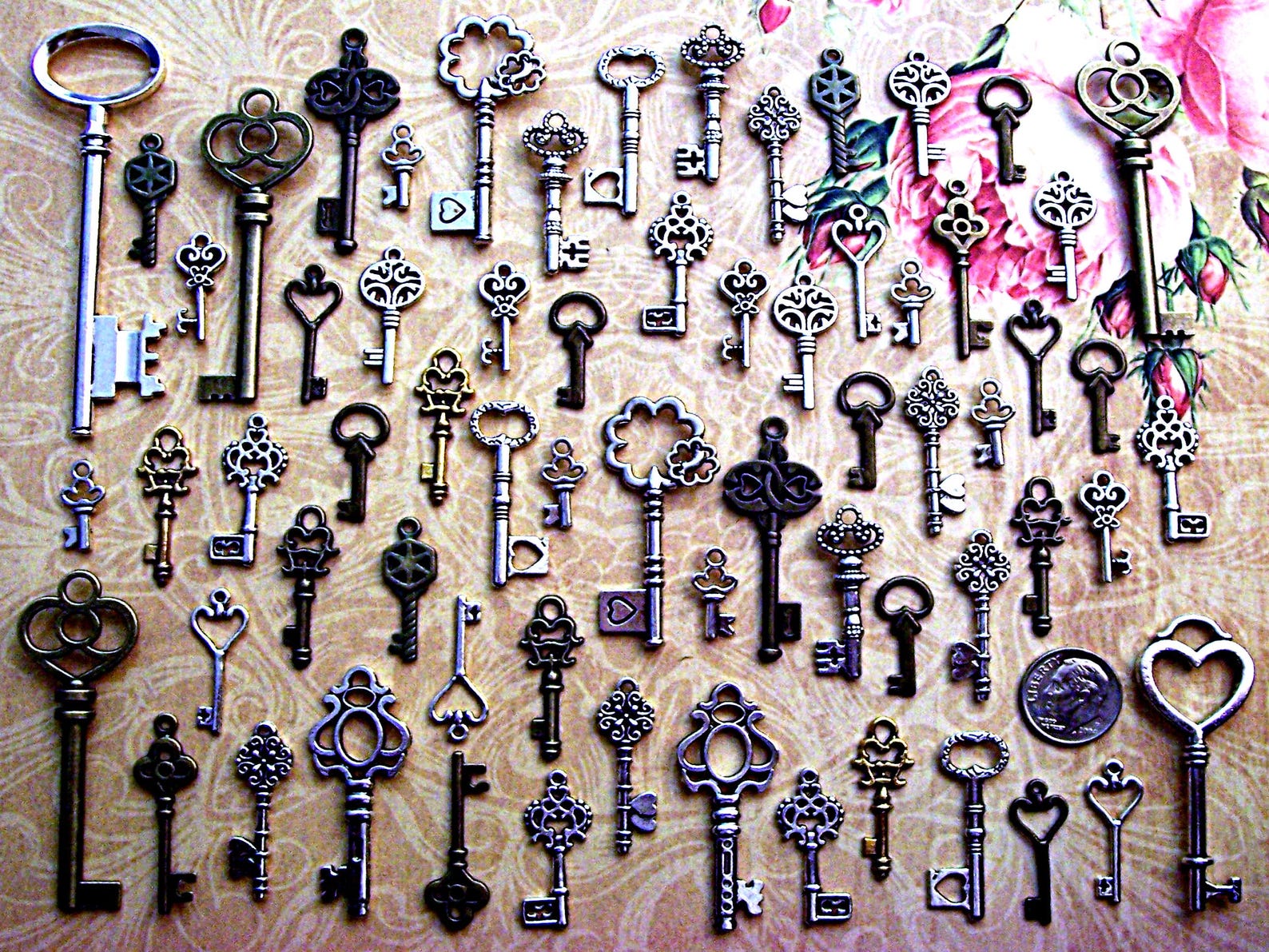 Silver & Brass Replica Vintage Keys Skeleton Key Antique Gate Church ...