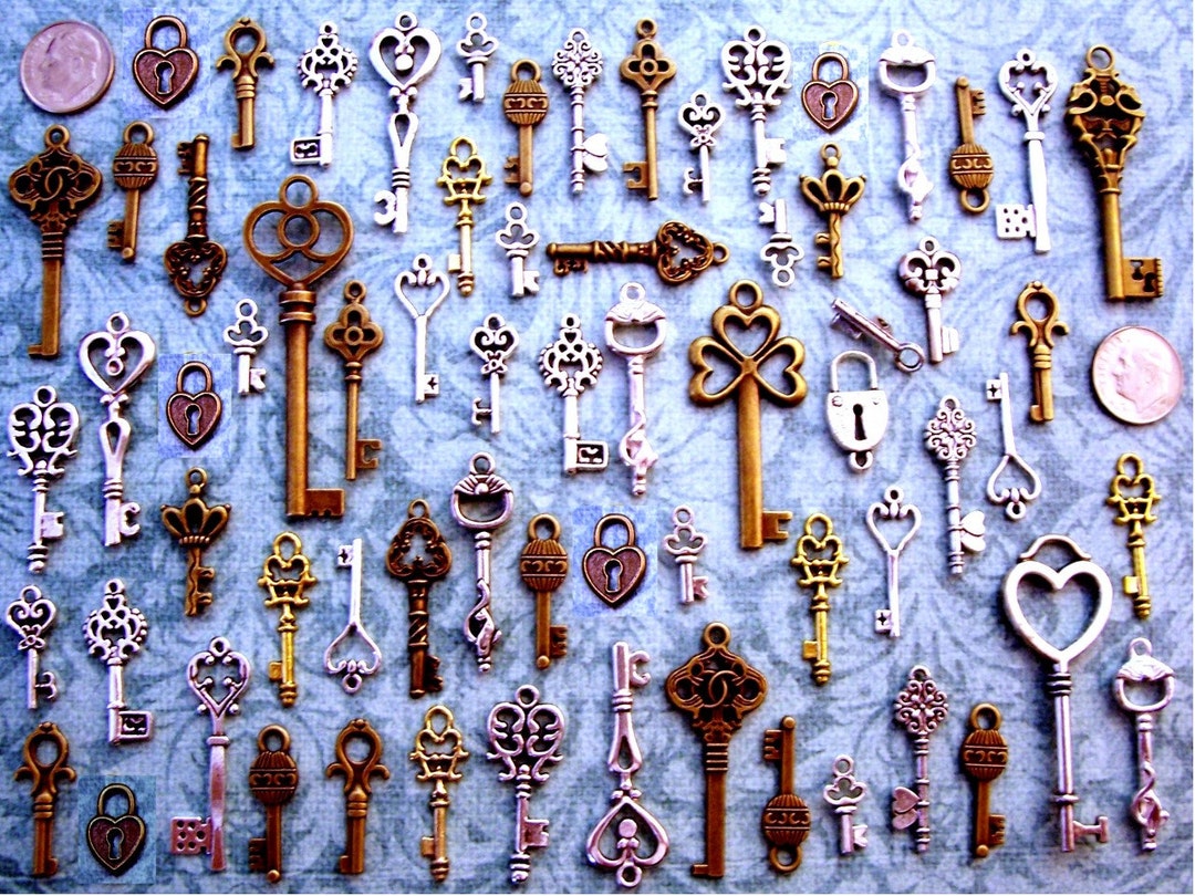 Intelligent Replica Keys Bulk Skeleton Vintage Antique Pewter Charms ...
