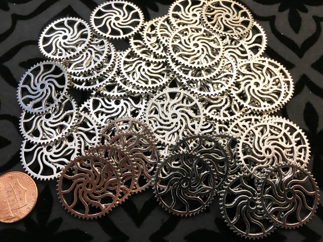 20 Silver Spiral 1" Gears Twisted Bulk Lot Steampunk Cogs Buttons ...