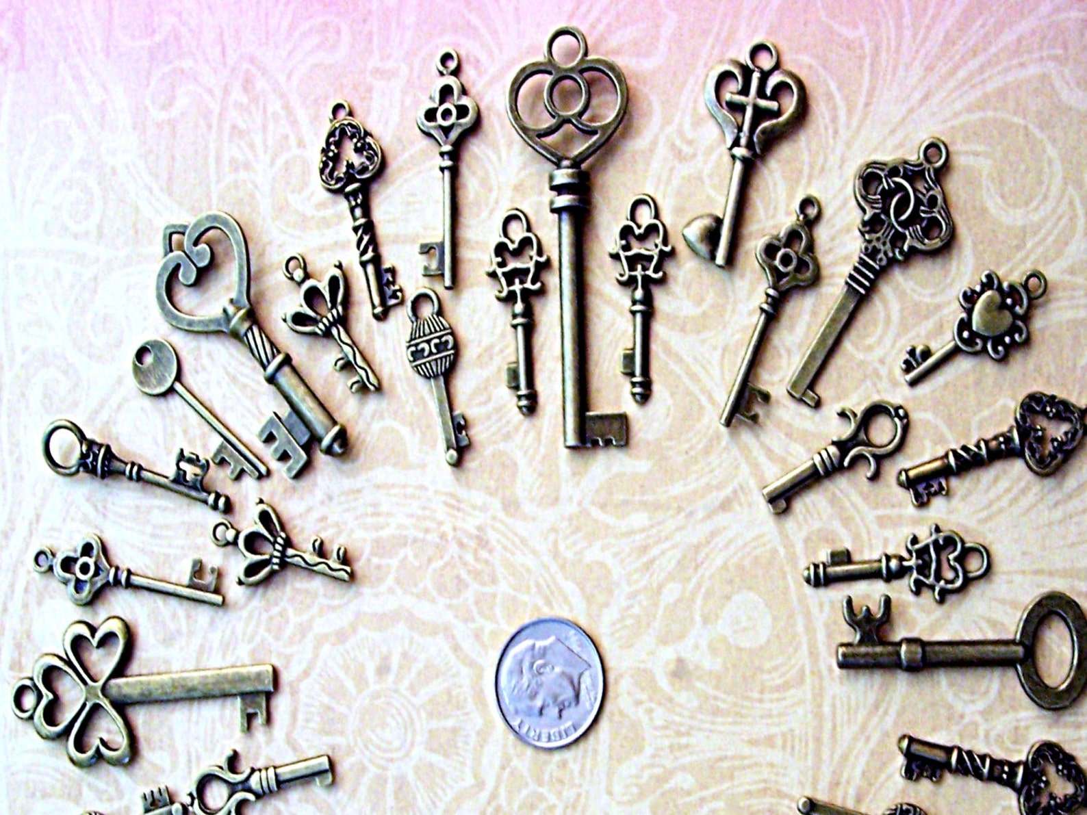 Elemental Silver Brass Replica Keys Steampunk Skeleton Charms | Etsy