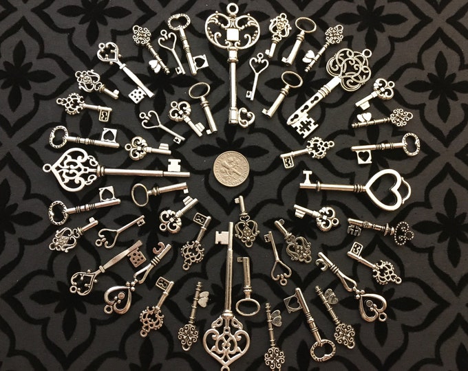 Silver & Brass Replica Vintage Keys Skeleton Key Antique Gate Church ...