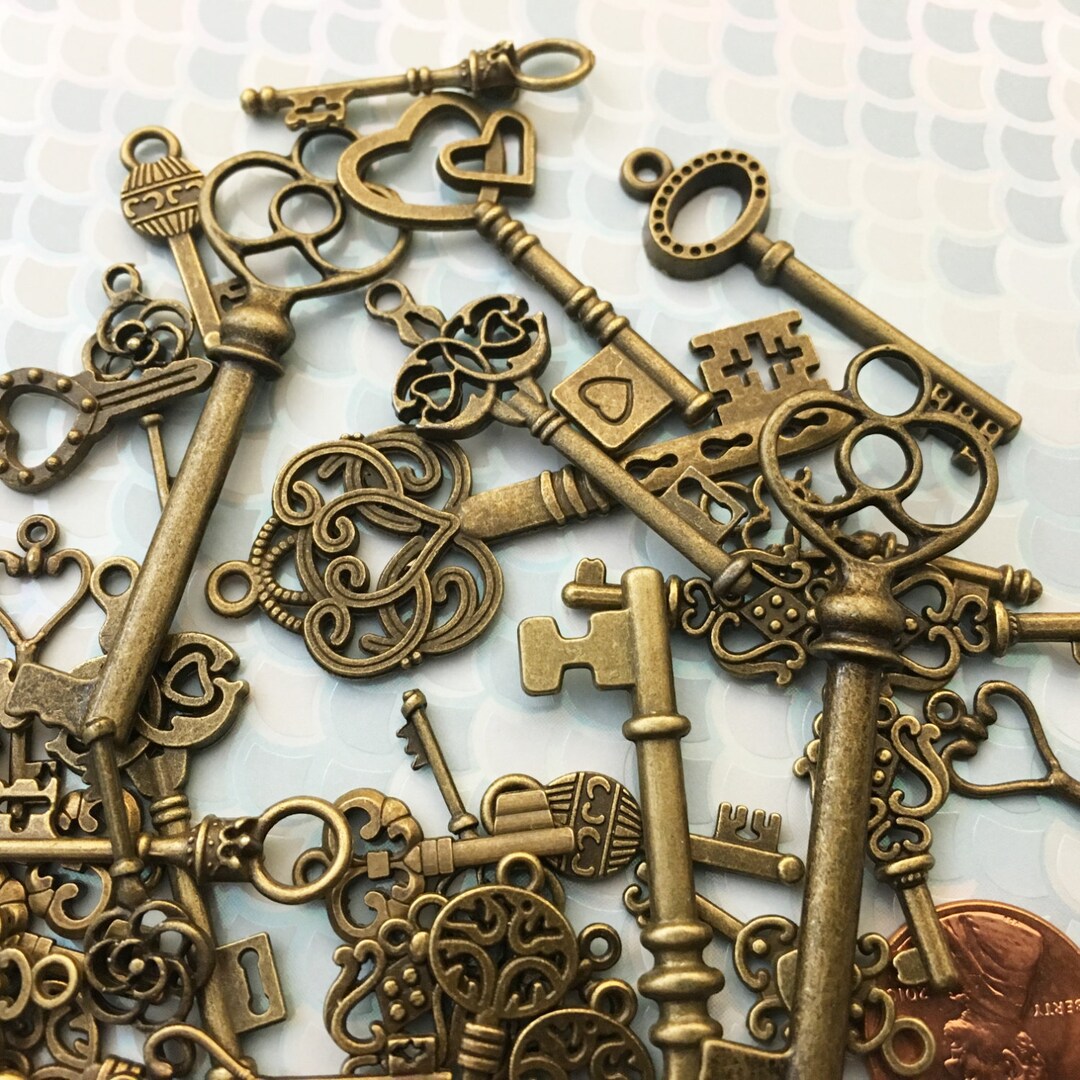 Replica Silver Brass Gold Keys Charms Valentine's Day Flower ...