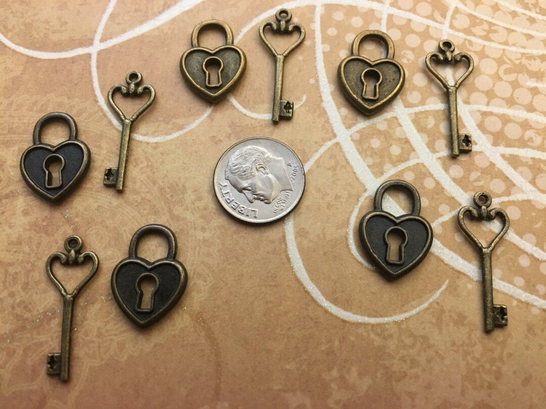 New Lock and Key Pairs Faux Vintage Antique Look Steampunk Art Brass ...