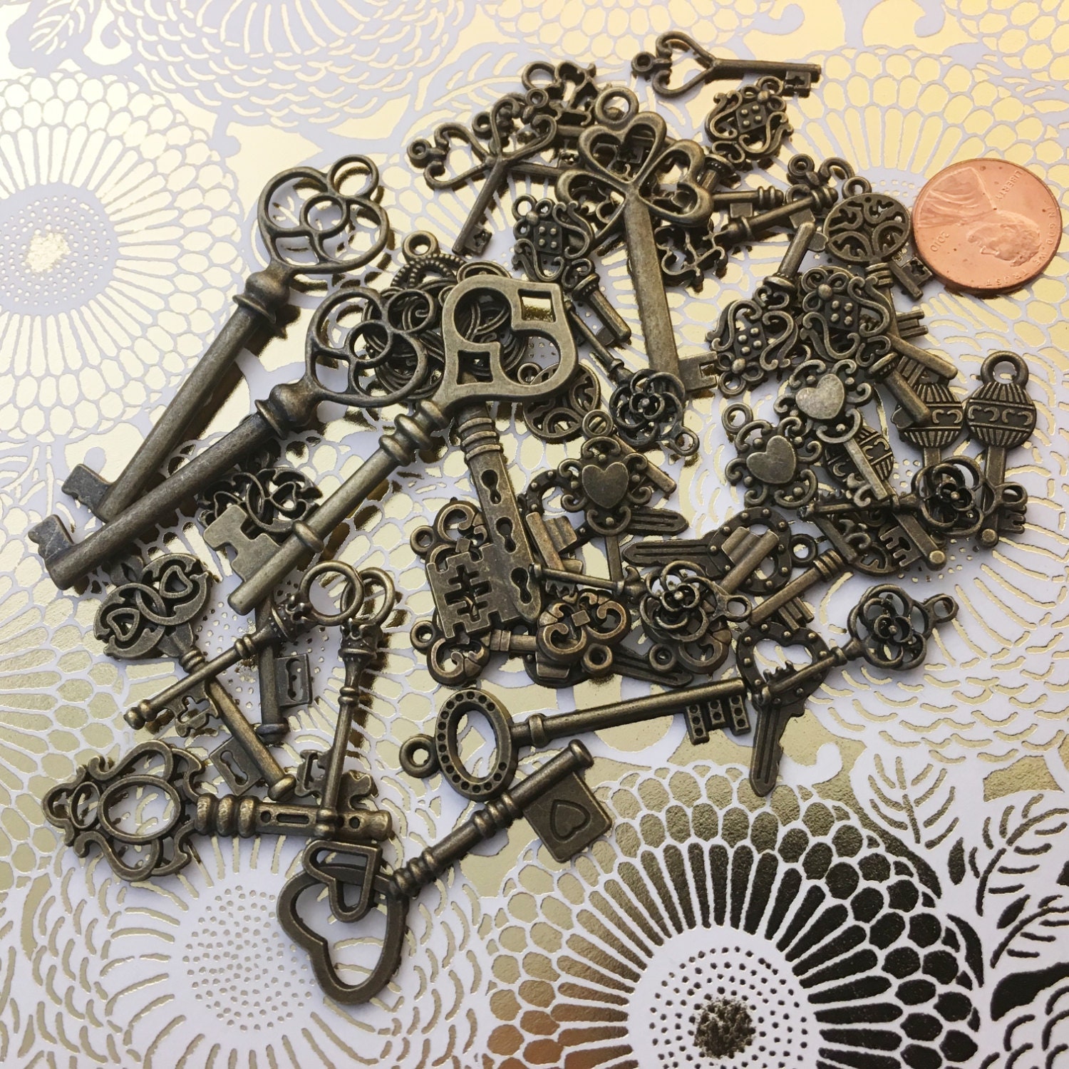 Silver Gold & Brass Replica Steampunk Skeleton Keys Charms | Etsy