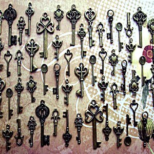20 Keys Replica Gold Silver Brass Color Skeleton Vintage Antique Keys ...