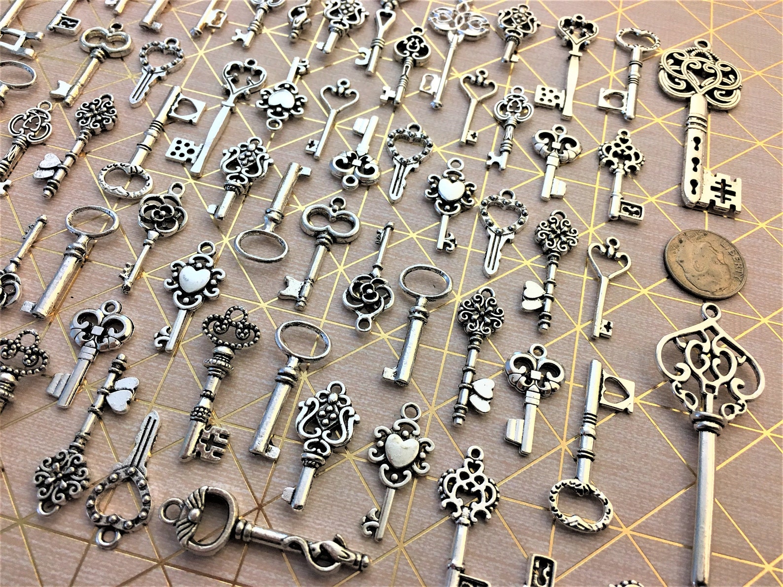 Replica Keys Brass Gold & Silver Vintage Craft Project Pewter - Etsy