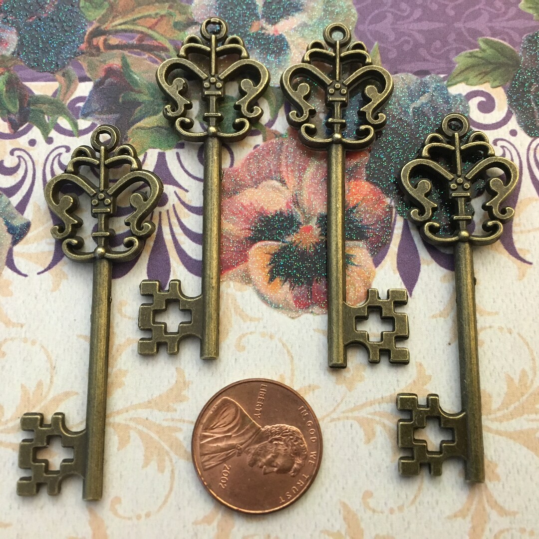 2.5 Large Brass Keys Double Sided Replica Baroque Jewelry Heart Big ...