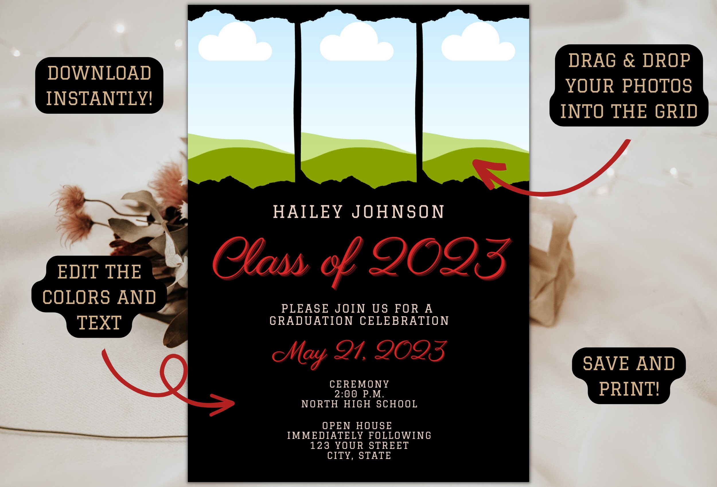 Class of 2023 Graduation Invitation, Ceremony Celebration Open House ...