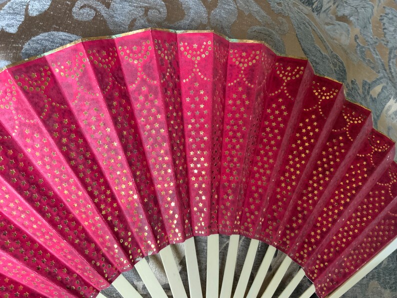 Antique Victorian Hand Fan Red With Gold Stars - Etsy