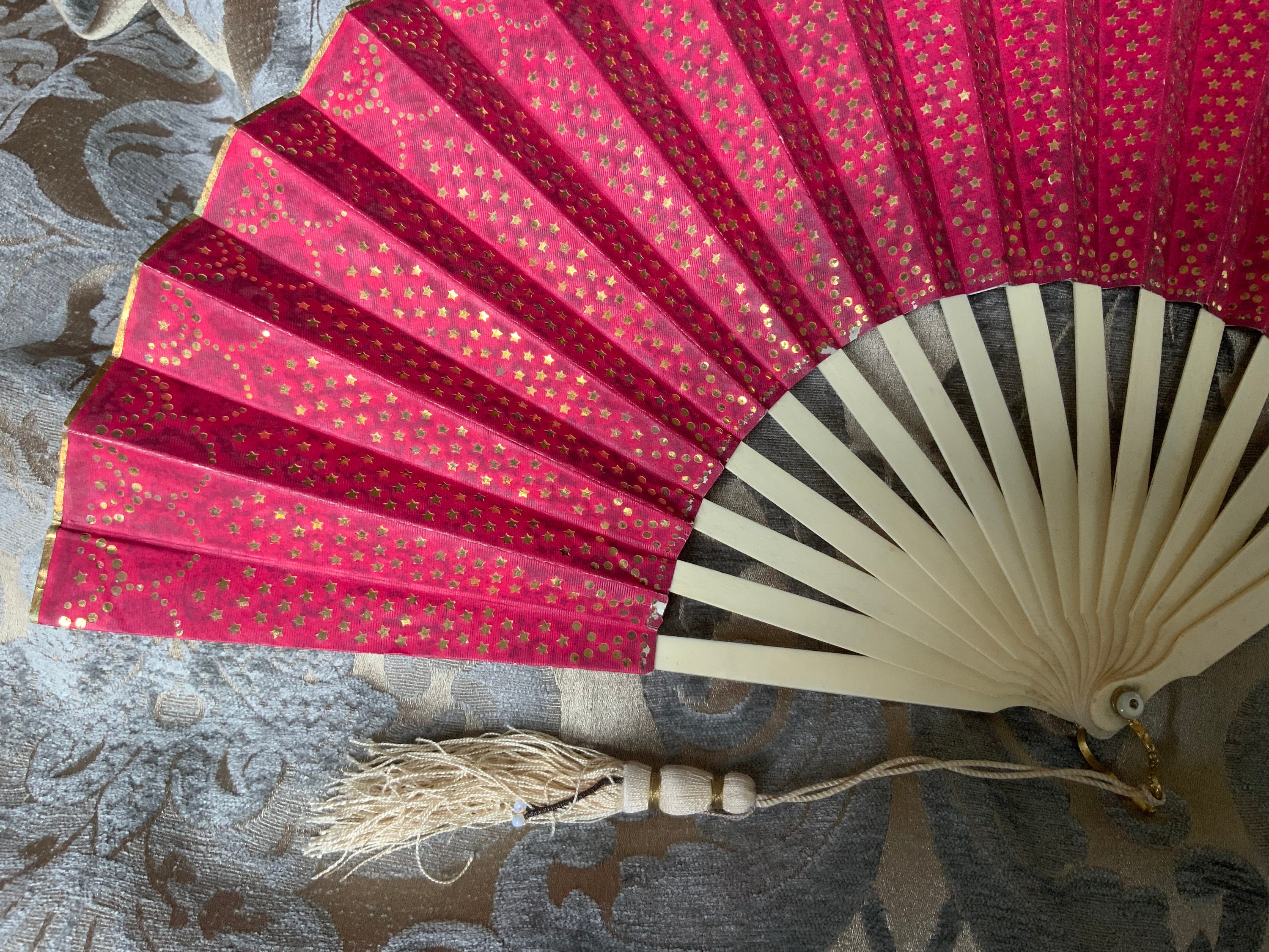 Antique Victorian Hand Fan Red With Gold Stars - Etsy