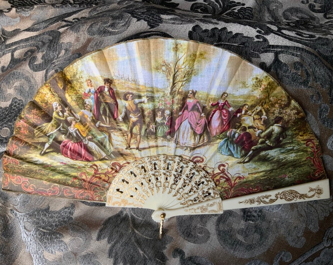 Vintage Hand Fan With 18th Century Scene - Etsy