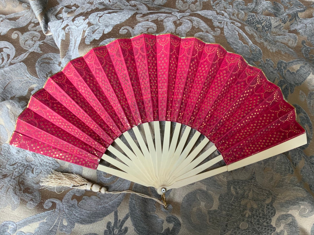 Antique Victorian Hand Fan - Red With Gold Stars - Etsy