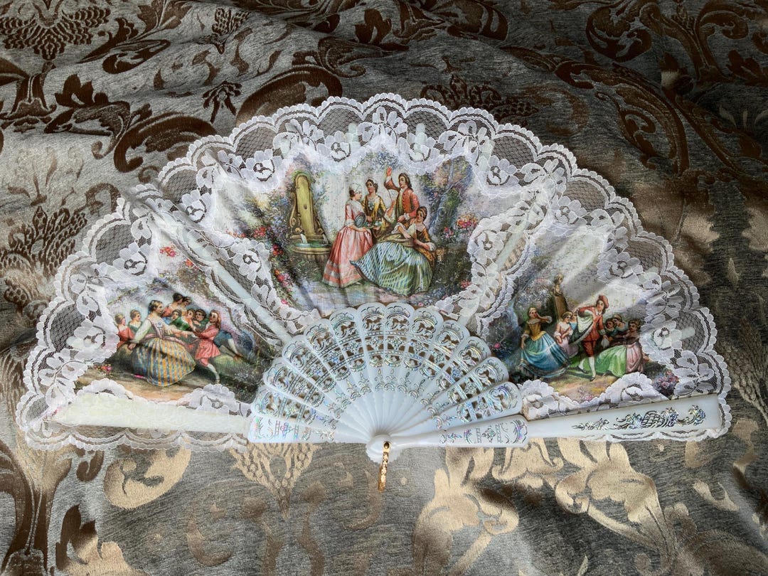 Hand Fan With Peekaboo Lace & 18th Century Scenes - Etsy