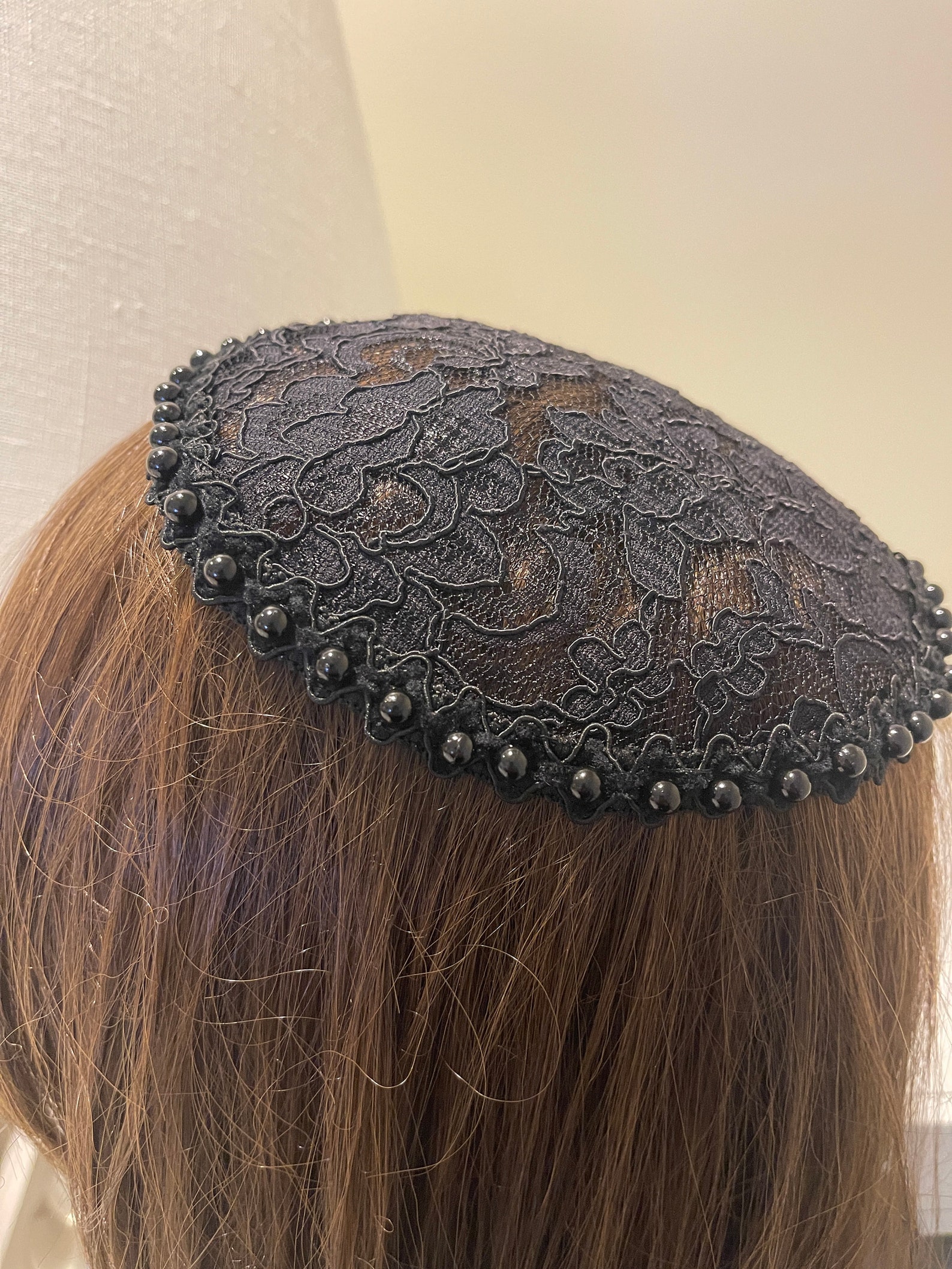 Handmade Beautiful Black Lace Doily Head Cover Unique Trim of Black ...