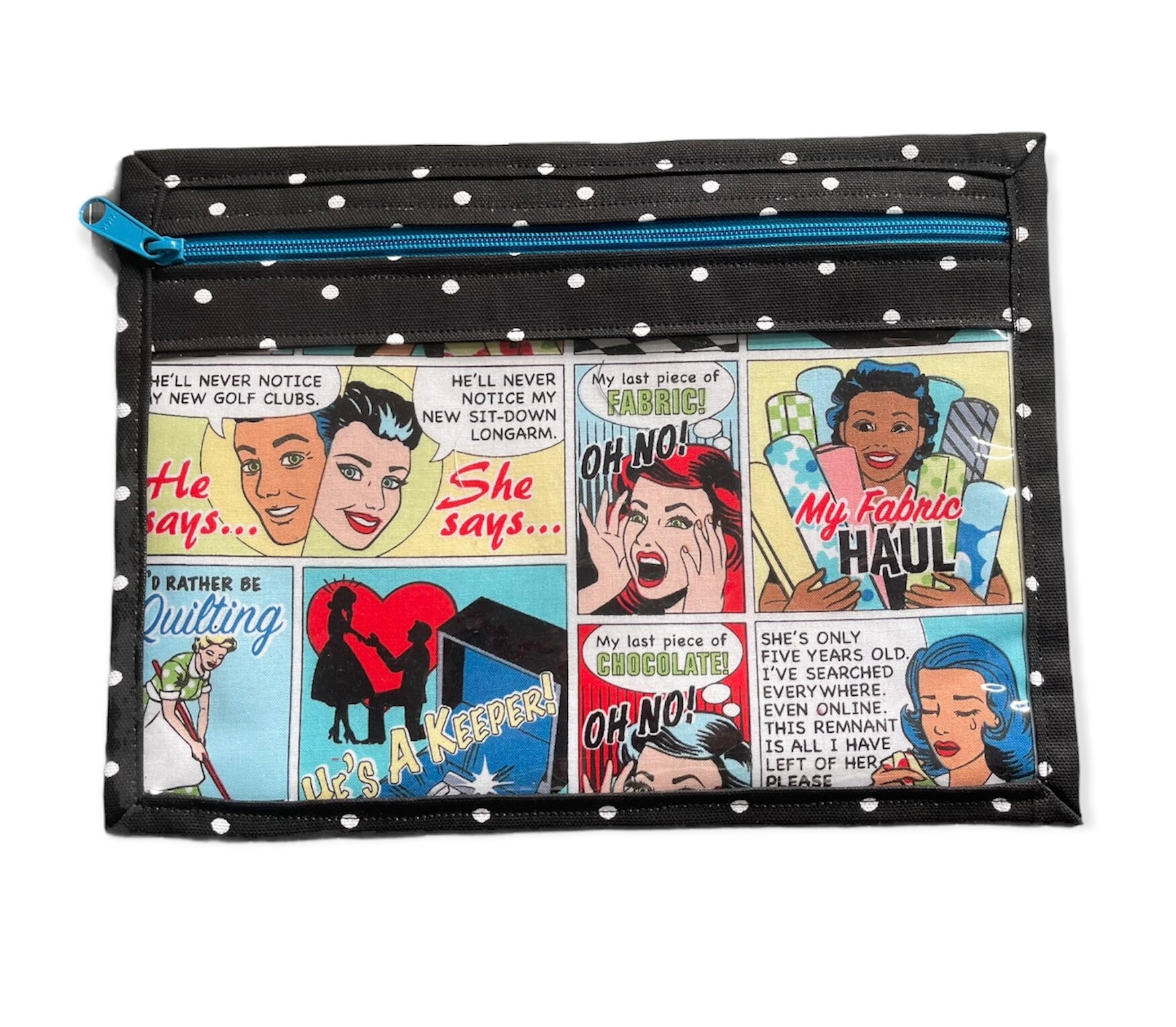 Comic Strip Handmade Vinyl Front Fabric Project Bag, Cross Stitch ...