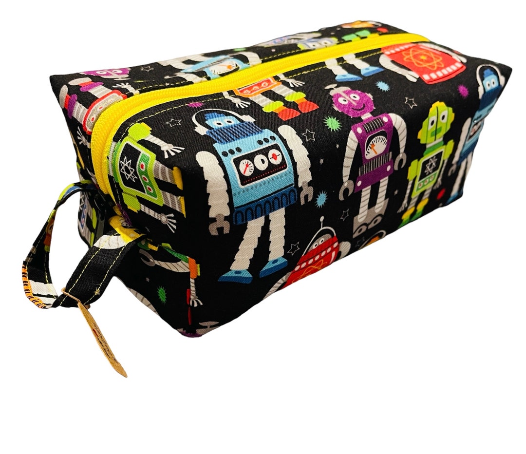 Robots Handmade Toiletry Bag, Dopp Bag, Zippered Pouch, Lined Boxy ...