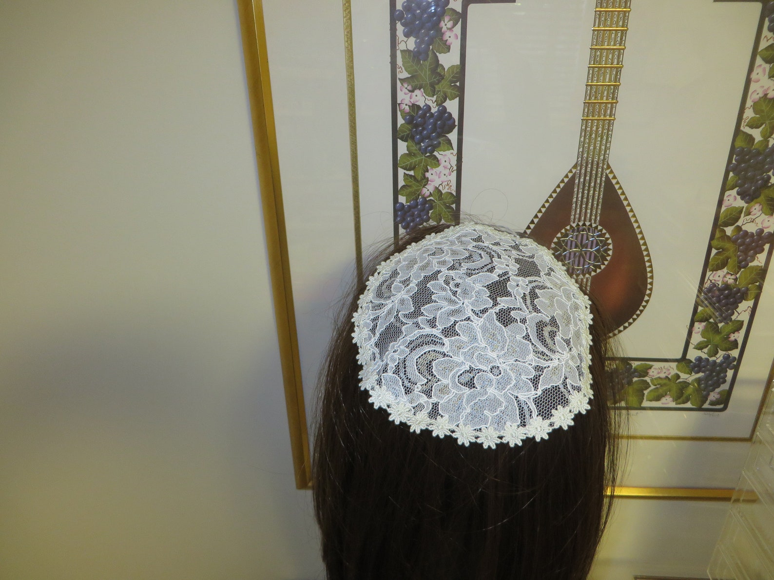 Handmade Cream Lace Doily Head Cover With Daisy Trim Kippah Veil ...