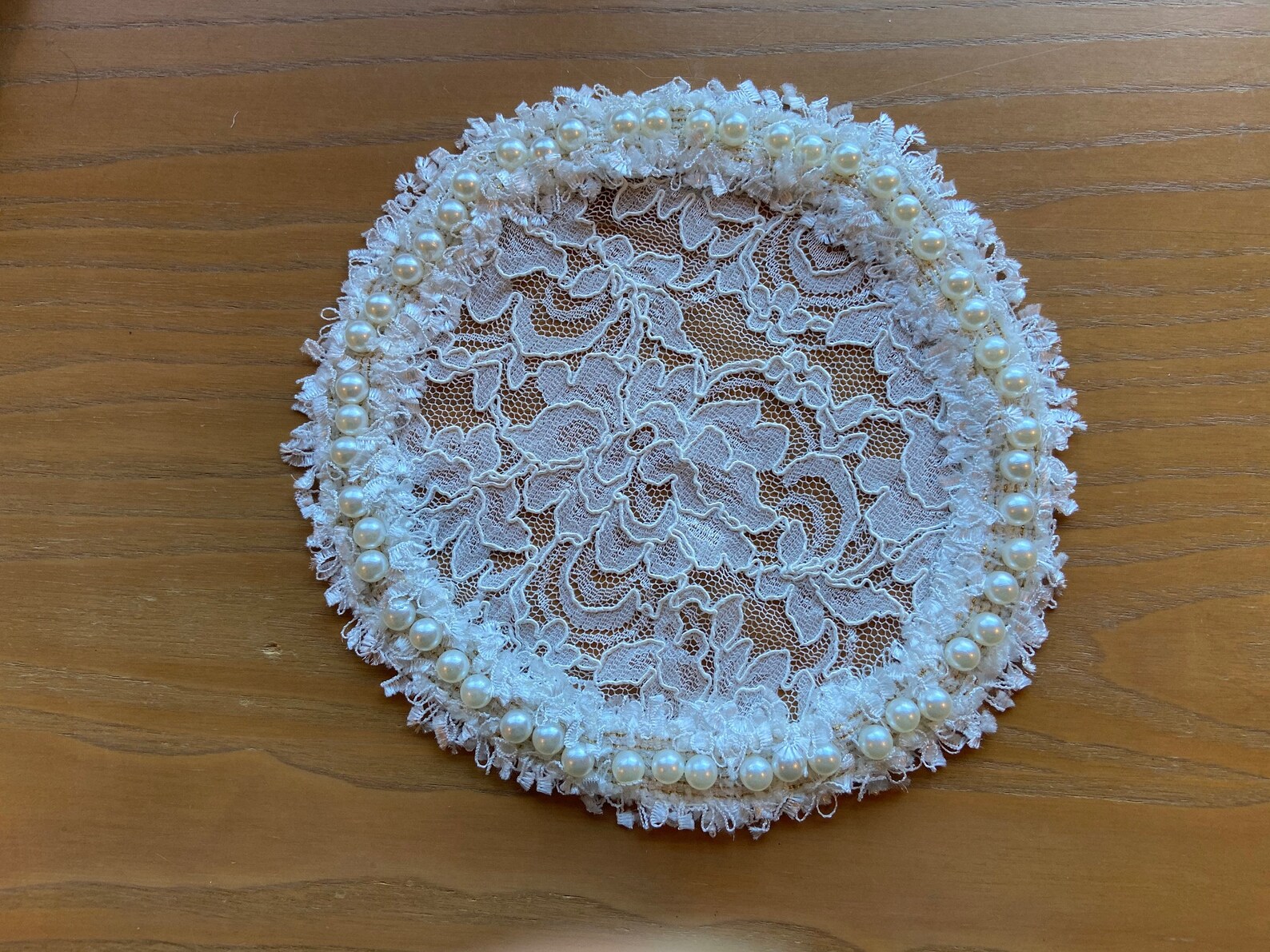 Handmade Cream Lace Doily Head Cover With Pearl Fringe Kippah (and ...