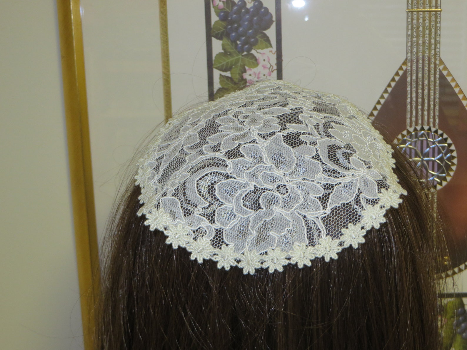Handmade Cream Lace Doily Head Cover With Daisy Trim Kippah Veil ...