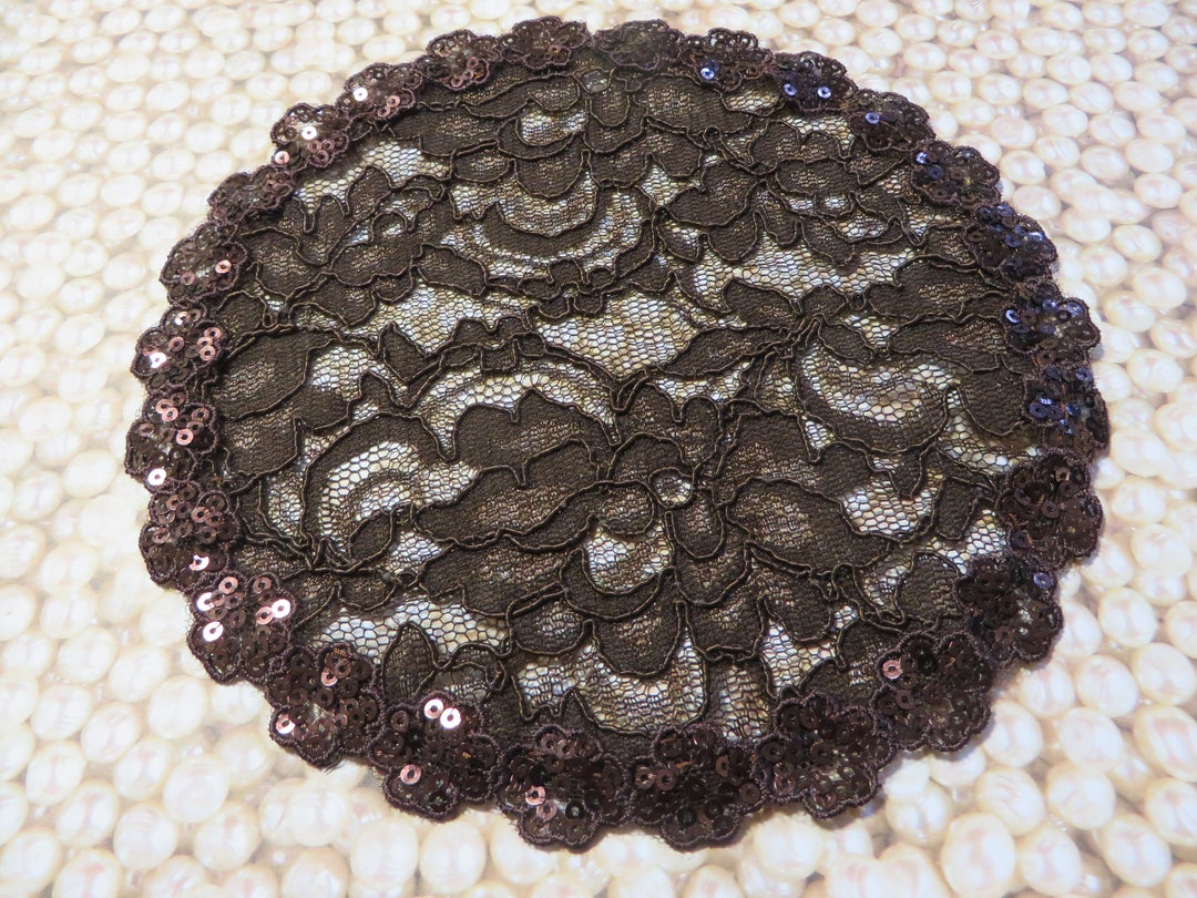 Handmade Brown Lace Doily Head Cover With Brown Sequins Daisy Trim with ...