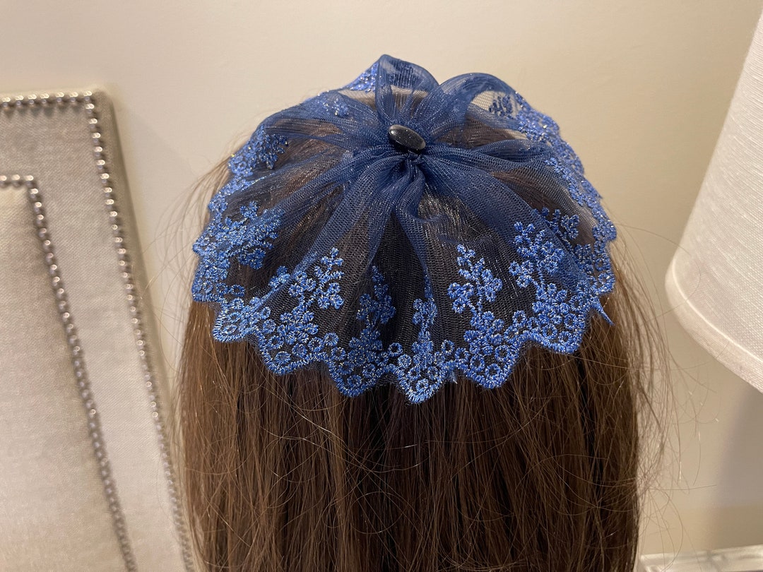 Handmade Navy Lace Doily Head Cover, Women's Kippah/yarmulke, Hair ...