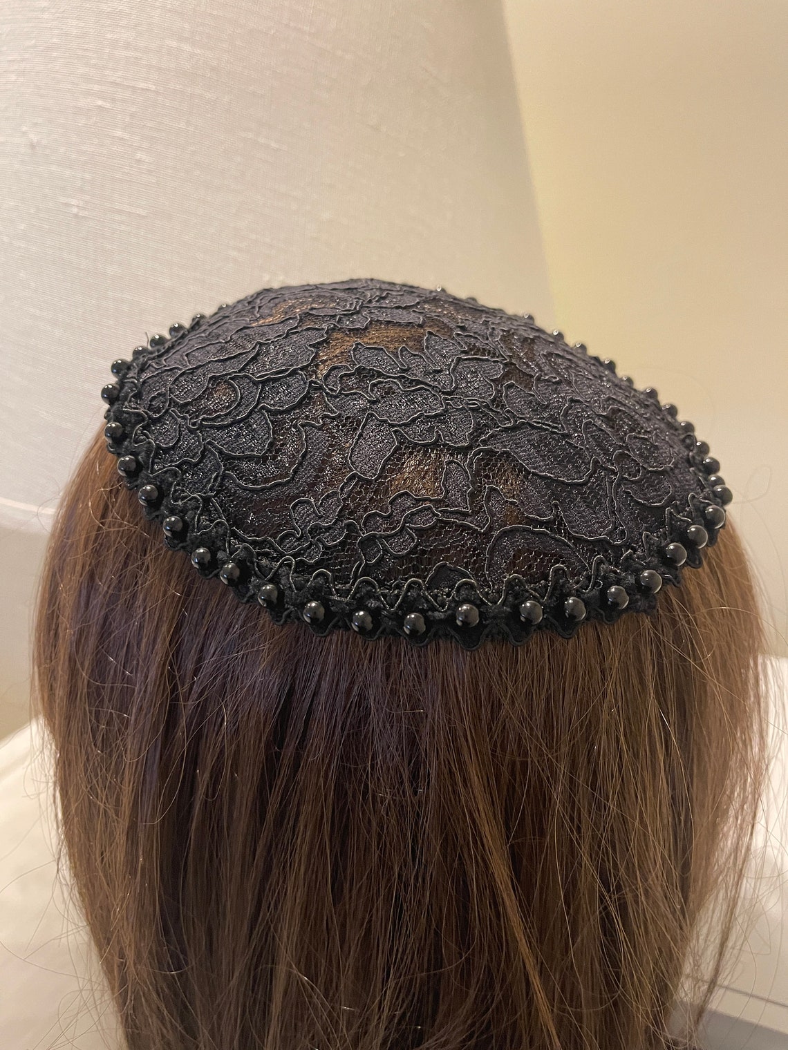 Handmade Beautiful Black Lace Doily Head Cover Unique Trim of Black ...