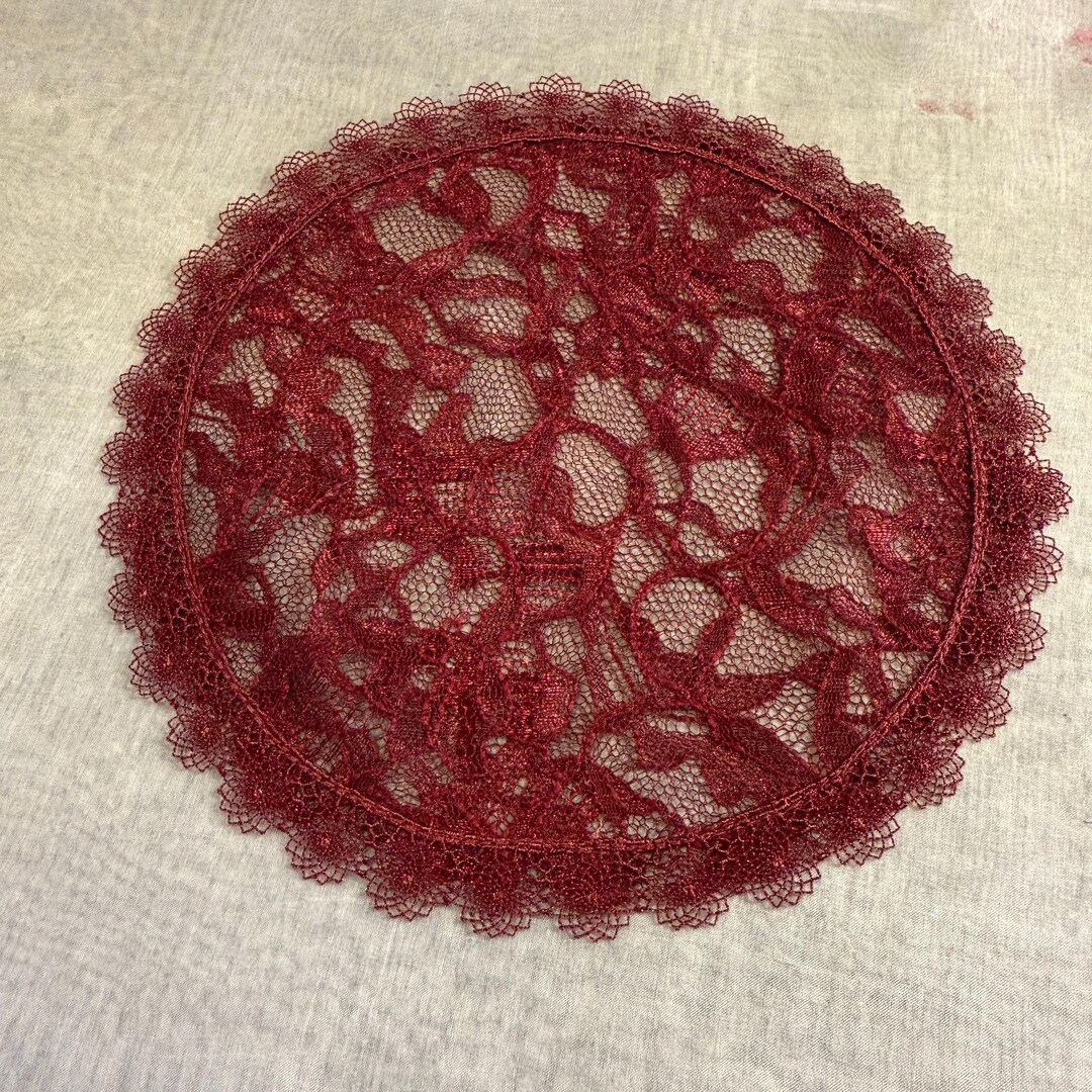 Handmade Burgundy Lace Doily Head Cover & Delicate Trim Kippah Veil ...