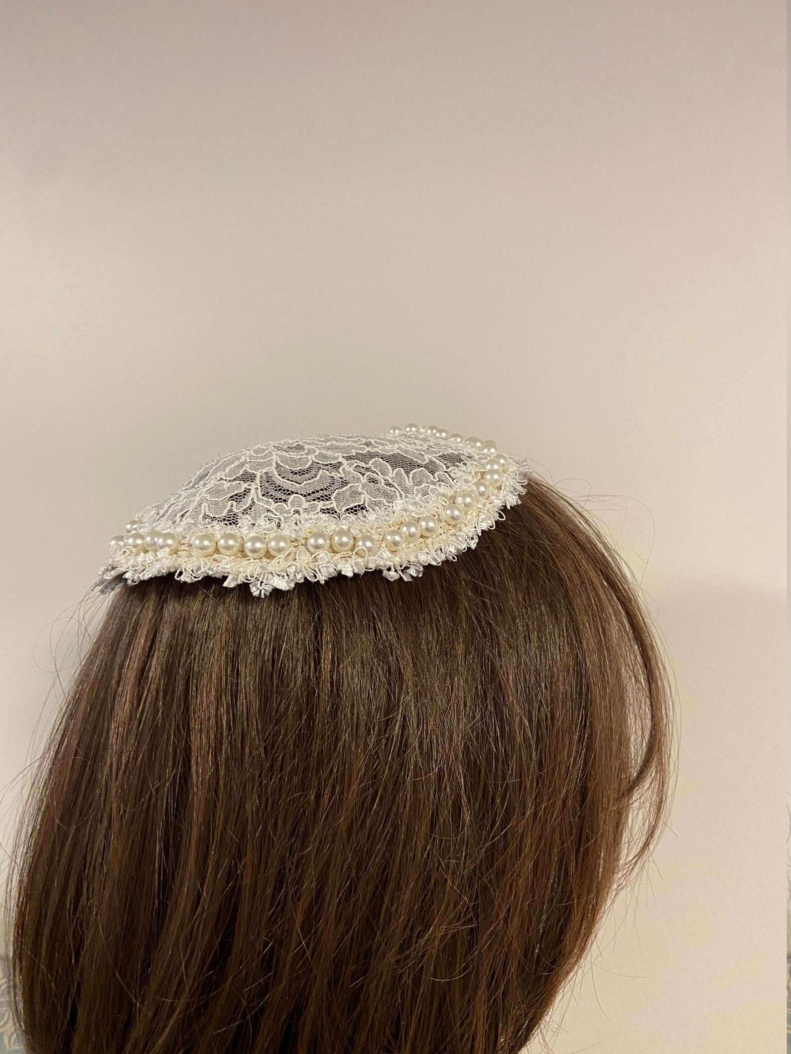 Handmade Cream Lace Doily Head Cover With Pearl Fringe Kippah (and ...