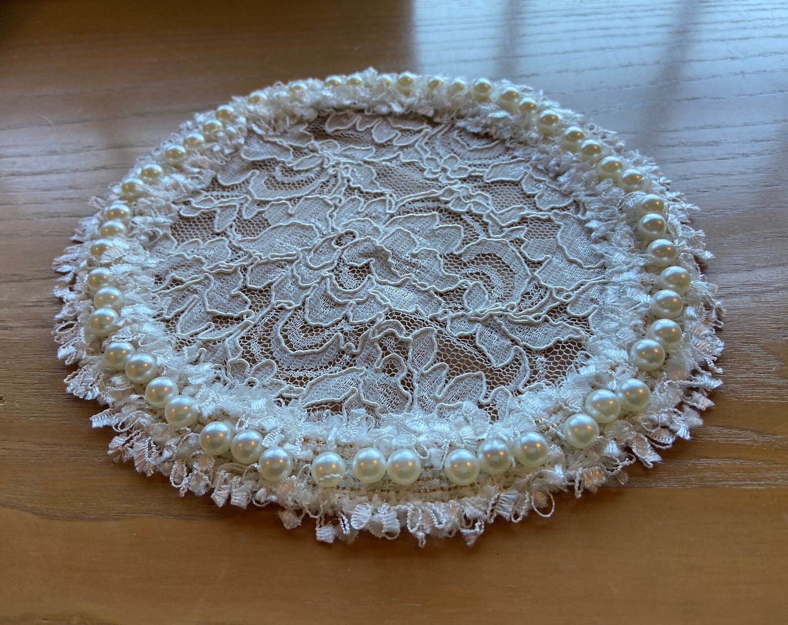 Handmade Cream Lace Doily Head Cover With Pearl Fringe Kippah (and ...