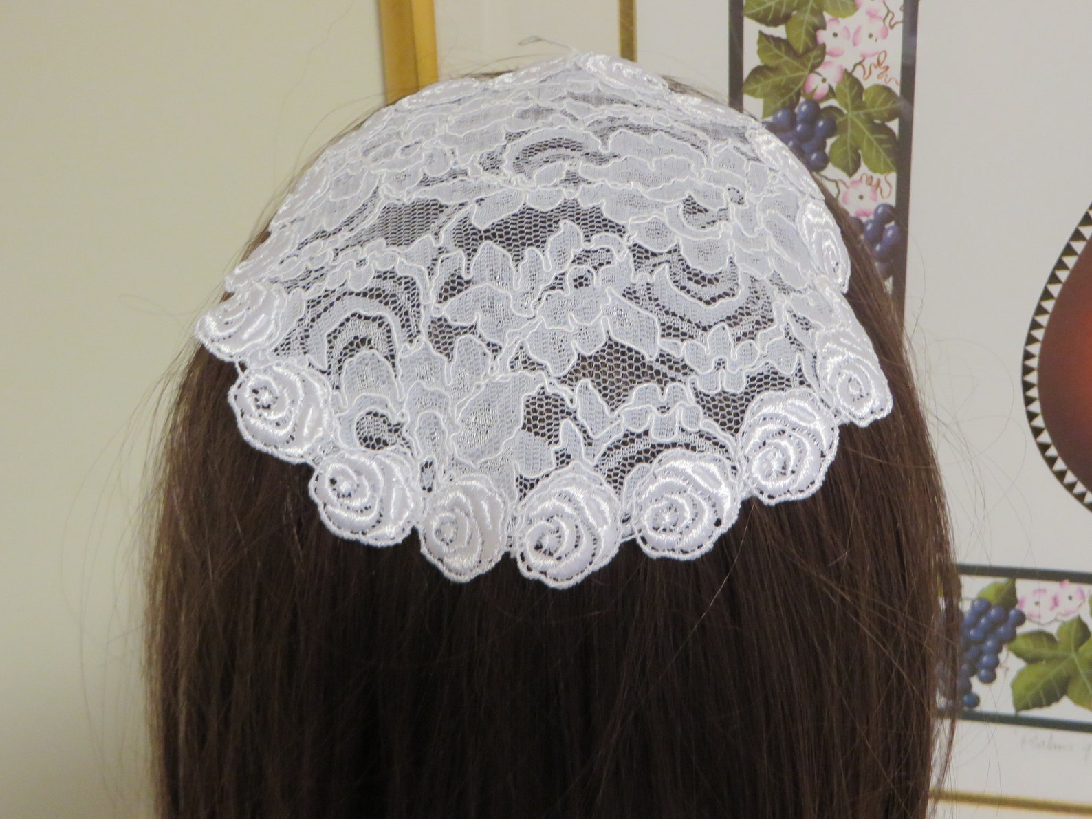 Handmade White Lace Doily Head Cover With Flower Trim with | Etsy