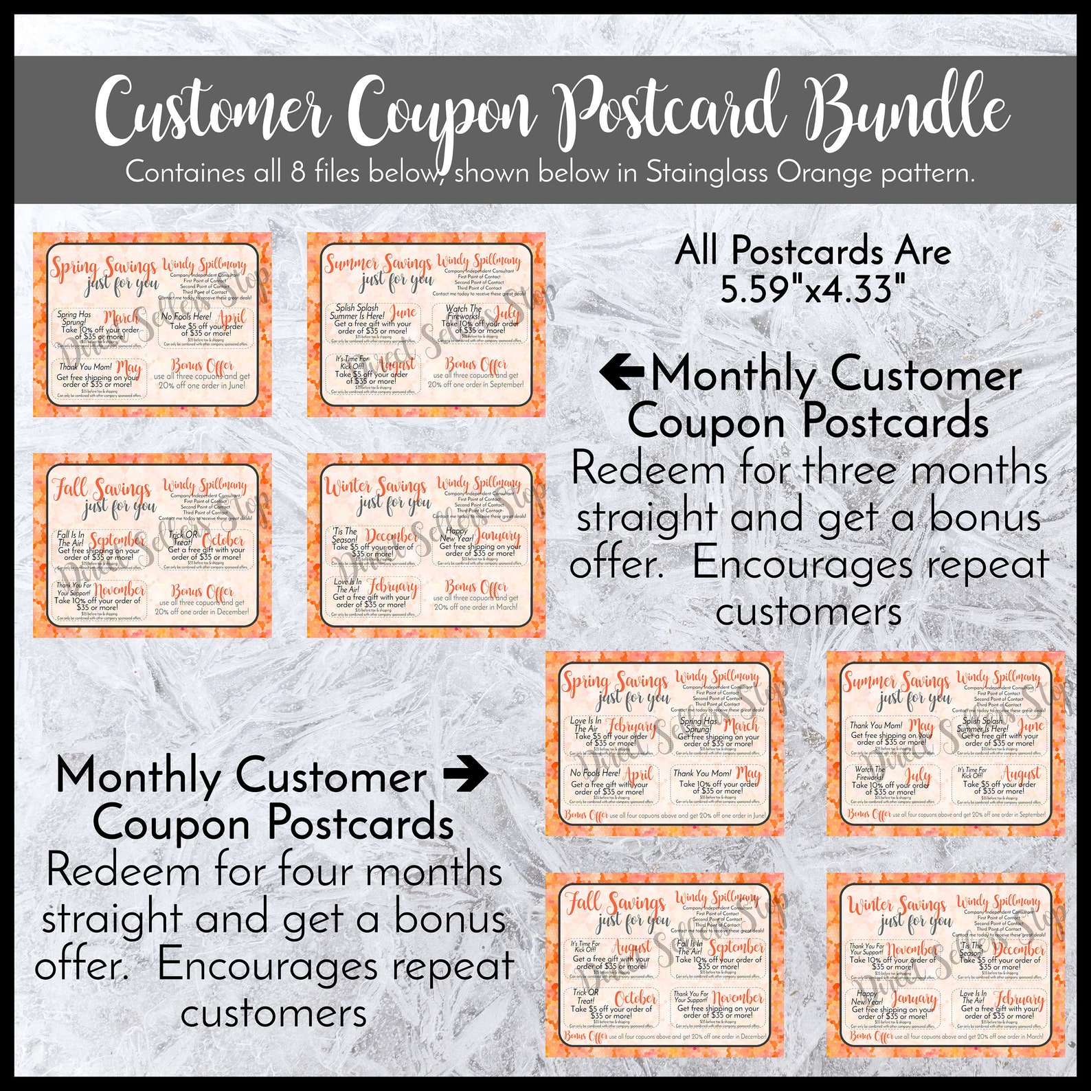 Customer Coupon Postcards in Stainglass Orange digital Files | Etsy
