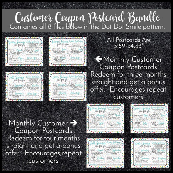 Customer Coupon Postcards in Dot Dot Smile digital Files - Etsy