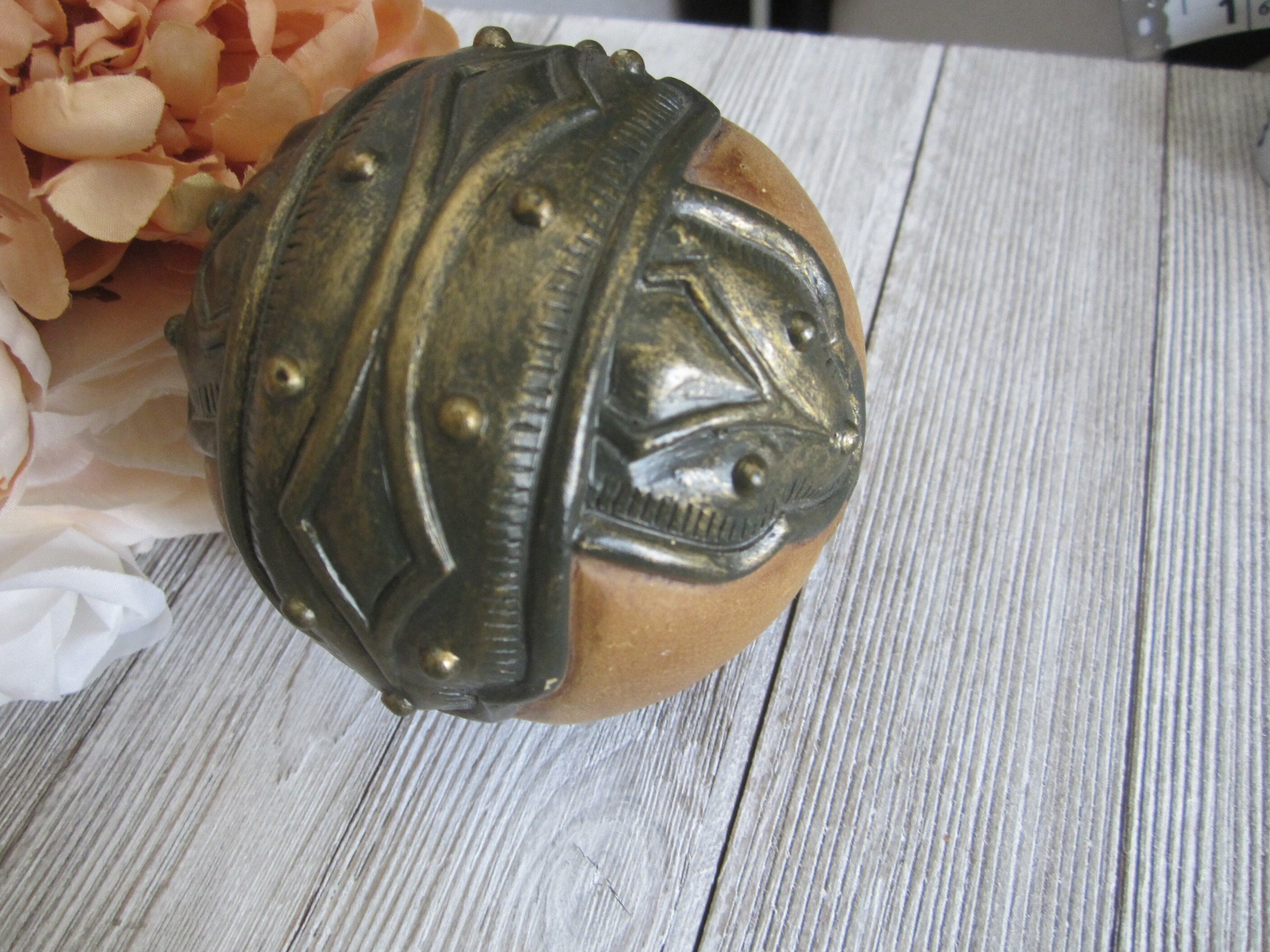 Decorative Tan Sphere With Tarnished Gold Attached Pieces - Etsy