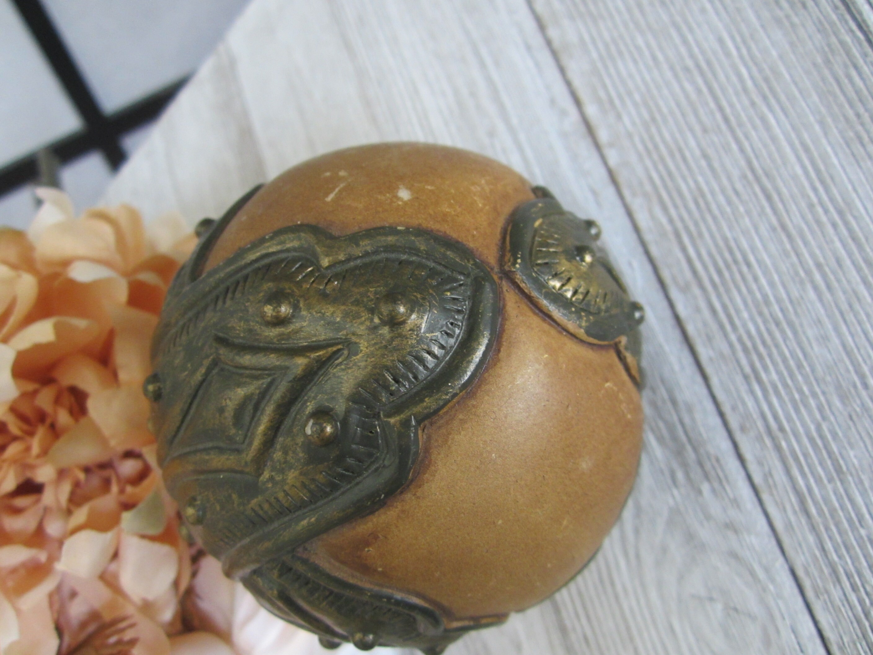 Decorative Tan Sphere With Tarnished Gold Attached Pieces - Etsy