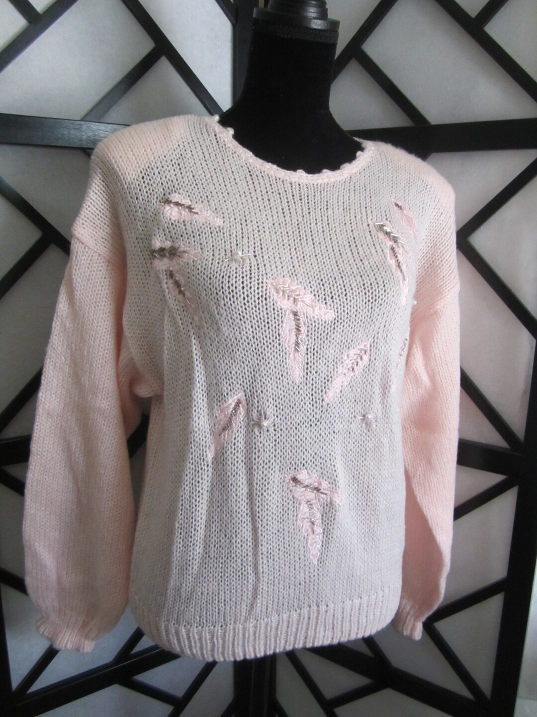 SHENANIGANS - Vintage Pink 100% Acrylic Bead Embellished Ladies Sweater ...