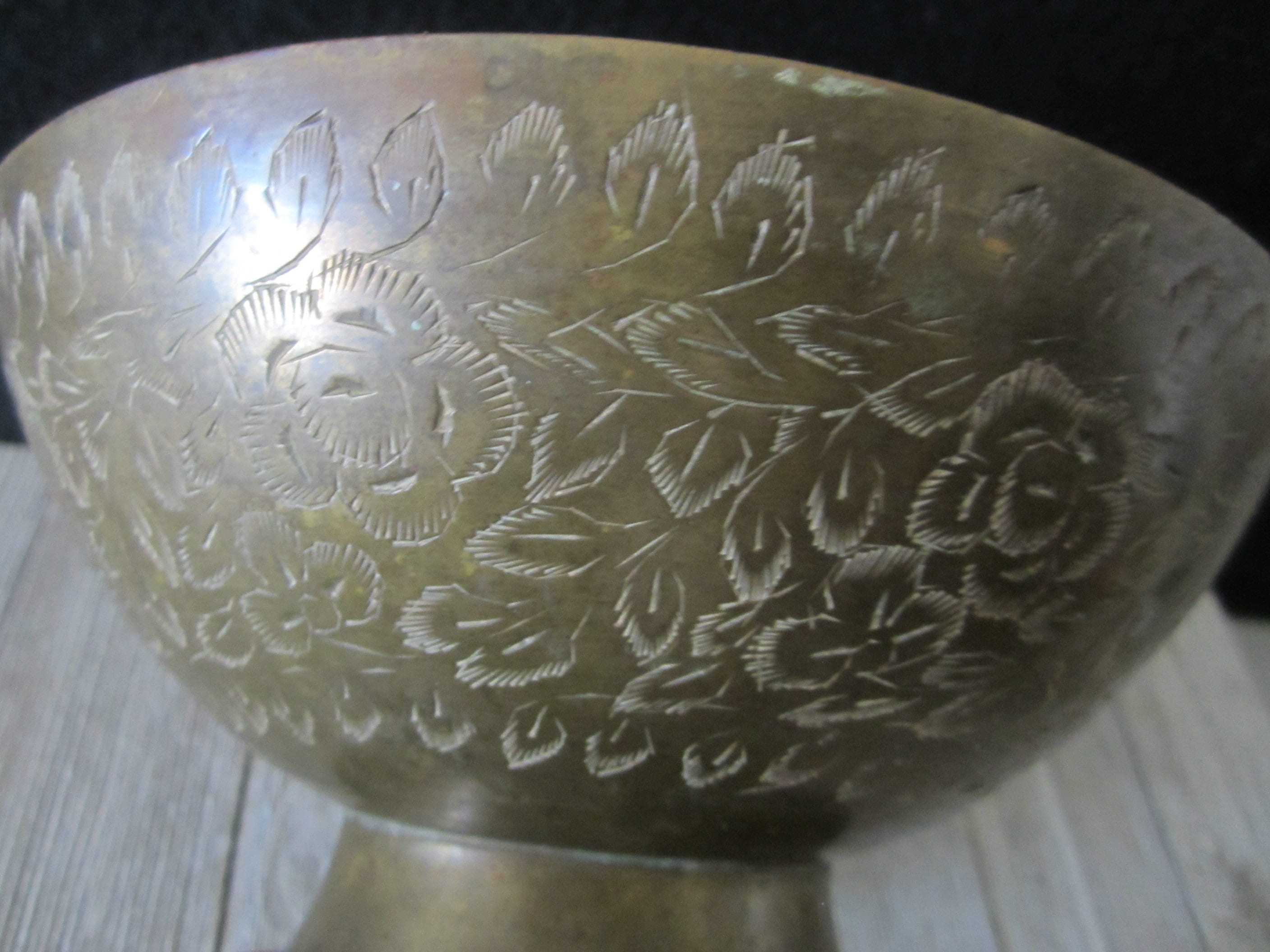 Vintage World Gift Z.Y. India Engraved/etched Brass Bowl on a Pedistal ...