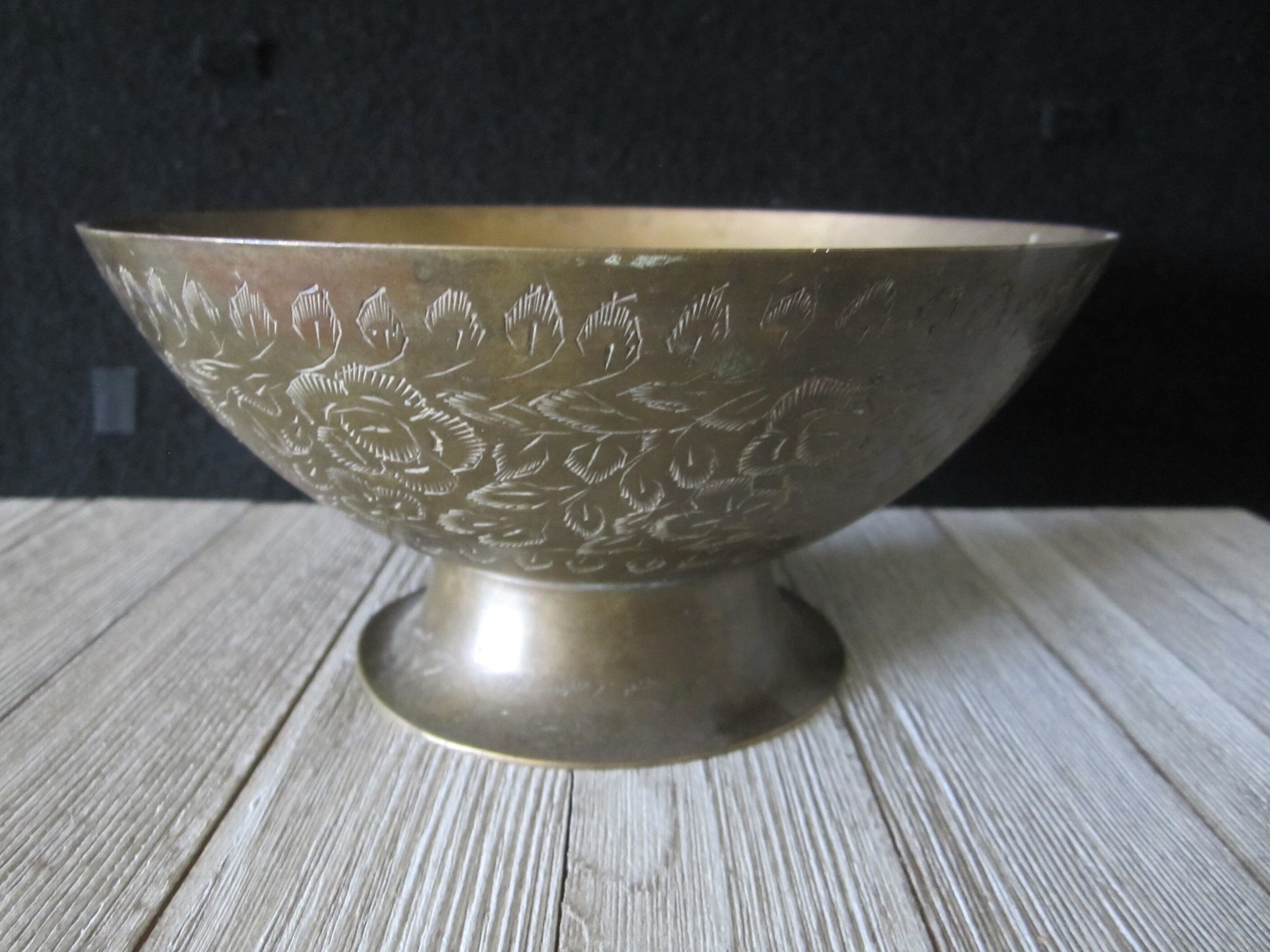Vintage World Gift Z.Y. India Engraved/etched Brass Bowl on a Pedistal ...