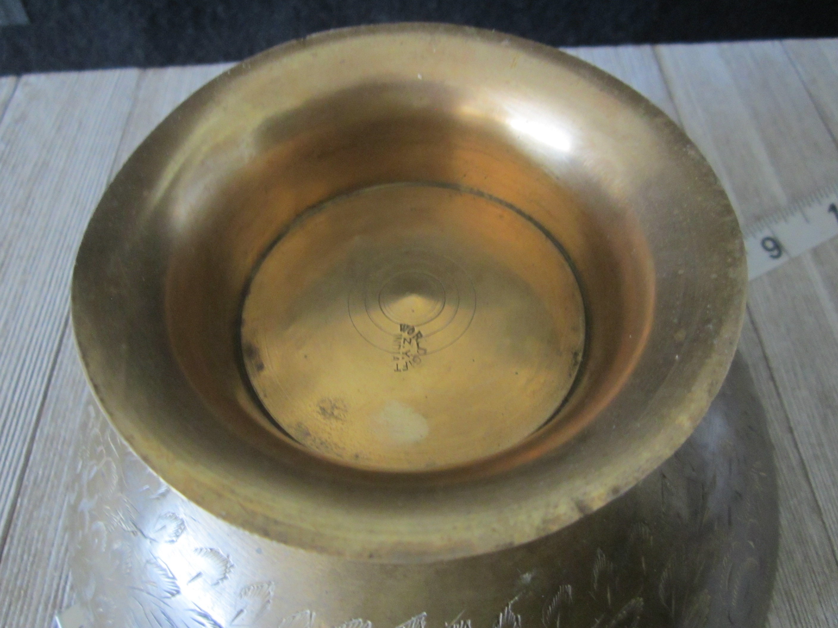 Vintage World Gift Z.Y. India Engraved/etched Brass Bowl on a Pedistal ...