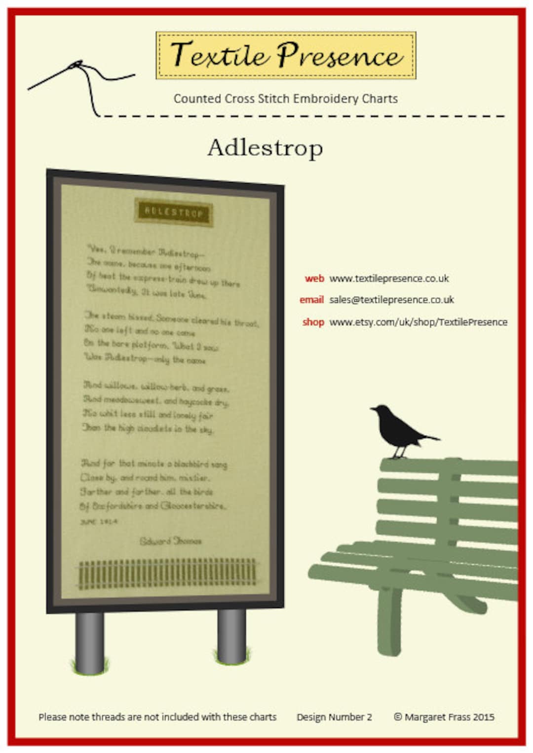 Adlestrop. Edward Thomas's Famous Poem in Counted Cross Stitch, With an ...